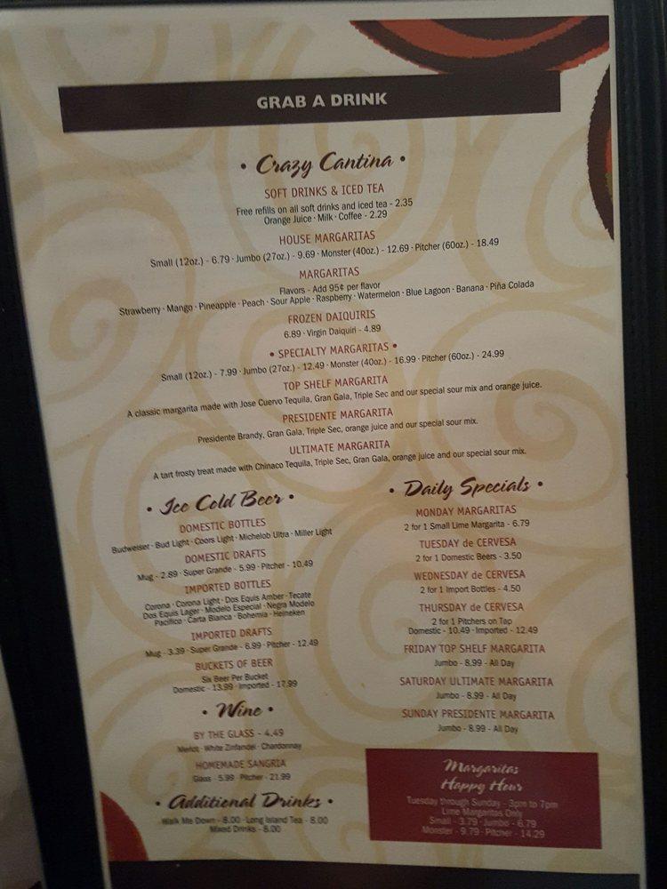 Menu at Crazy Cactus restaurant, Olive Branch