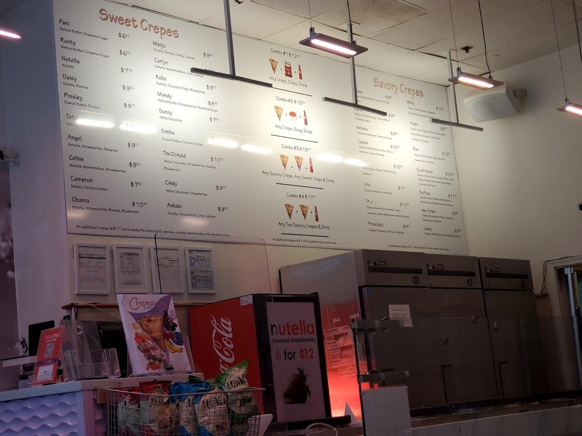 Menu at Crepeaway fast food, Washington