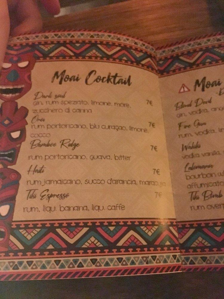 Menu at Exclusive Moai Tiki Bar, Pompeii