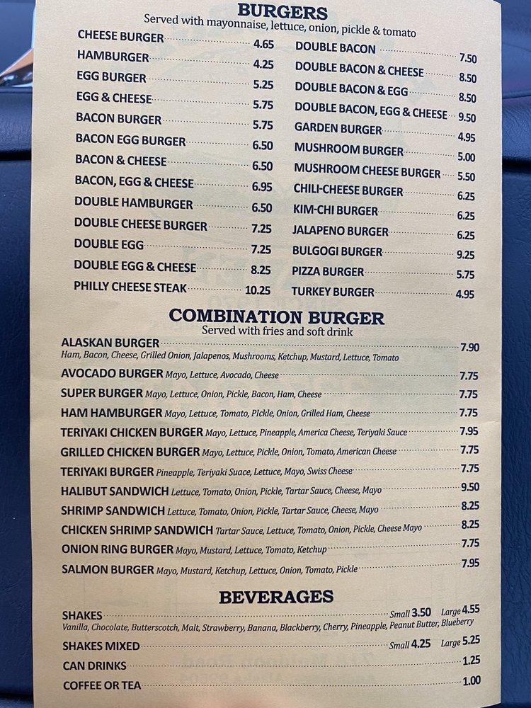 Menu at Hamburger Haven restaurant, Anchorage