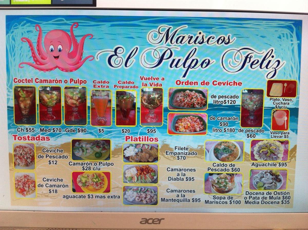 Menu at Mariscos El Pulpo Feliz restaurant, Tlaquepaque