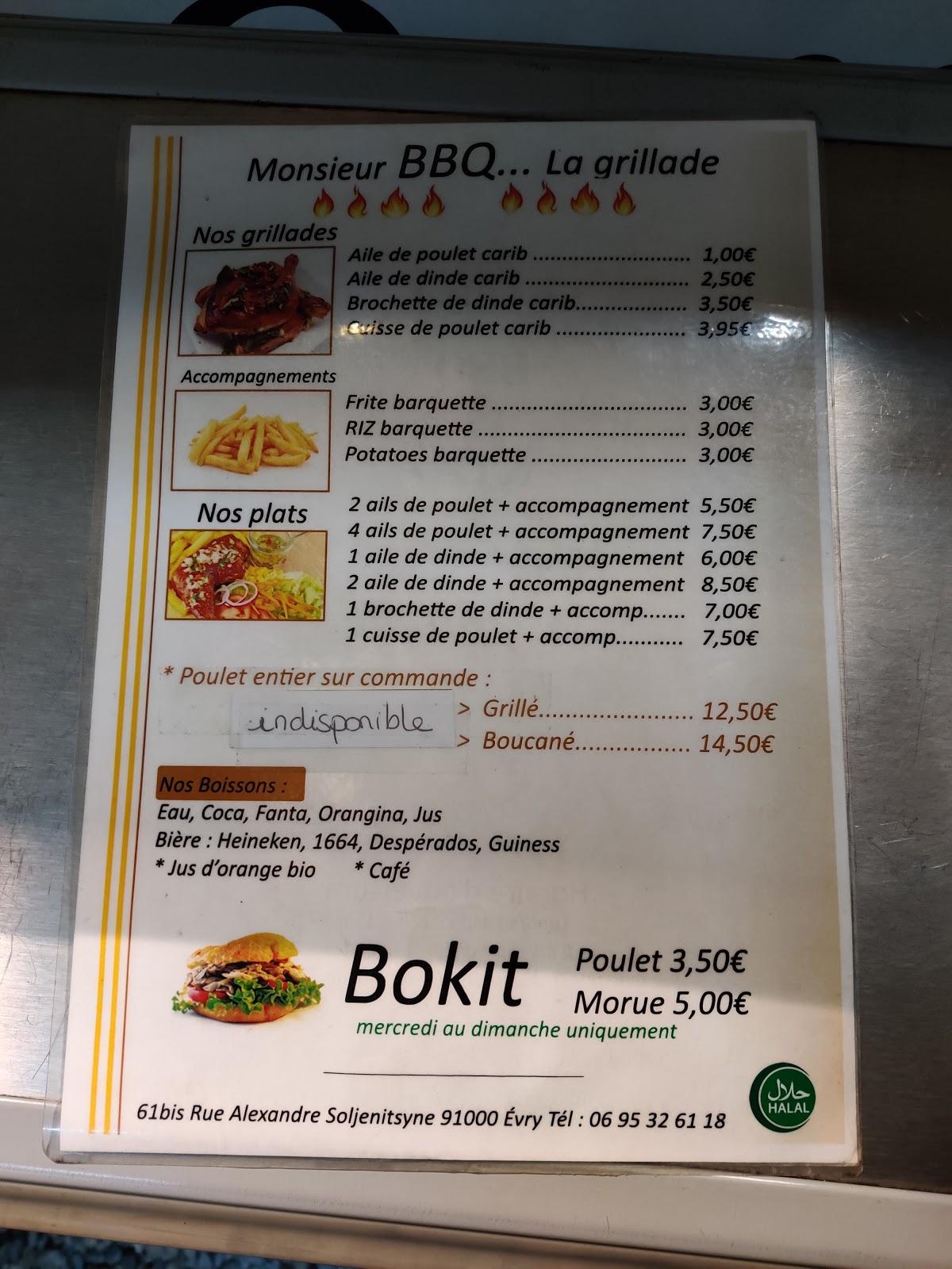 Menu at Mr. BBQ la grillade, France