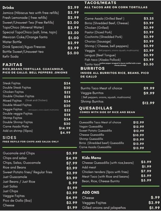 Menu at Conscious Community Co-op restaurant, Edmond