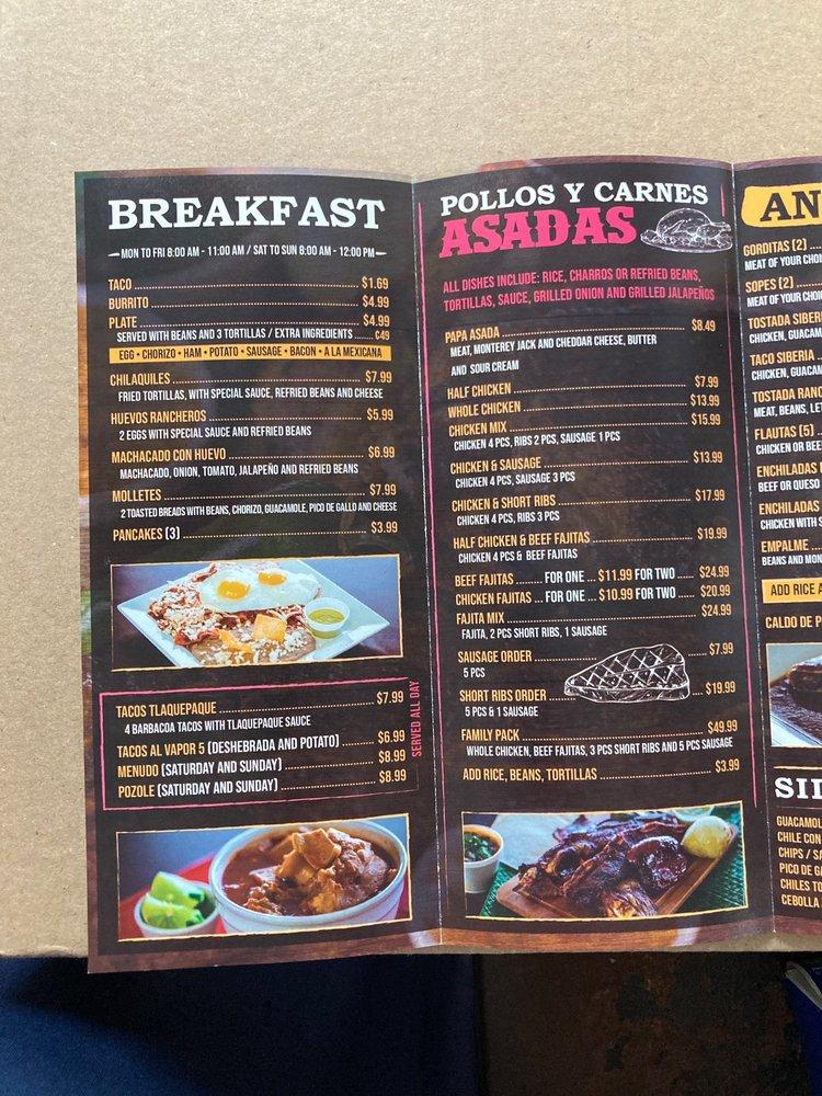 Menu at Taqueria Y Pollo Asados El Regio restaurant, Crosby