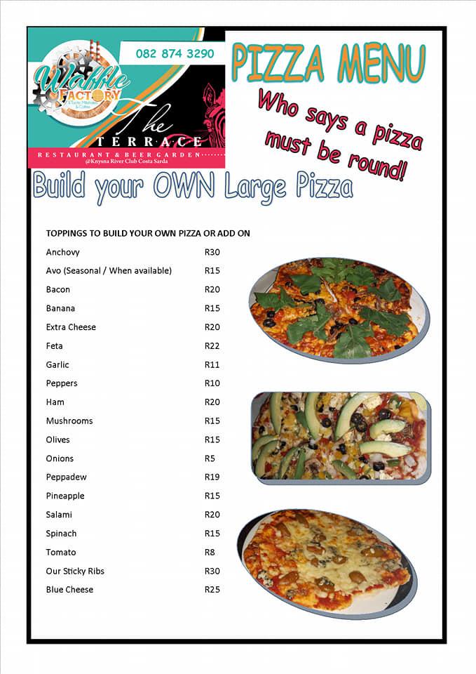 Menu at The Terrace Restaurant & Beergarden, Knysna, 1 Sun Valley Drive