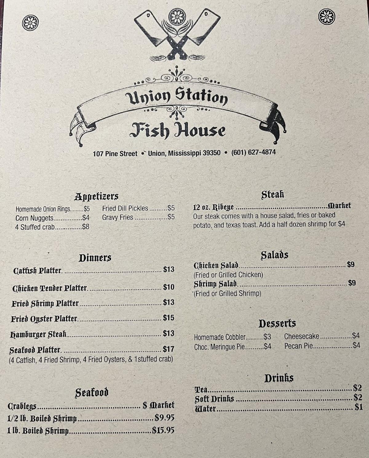 Menu at Union Station Fish house restaurant, Union