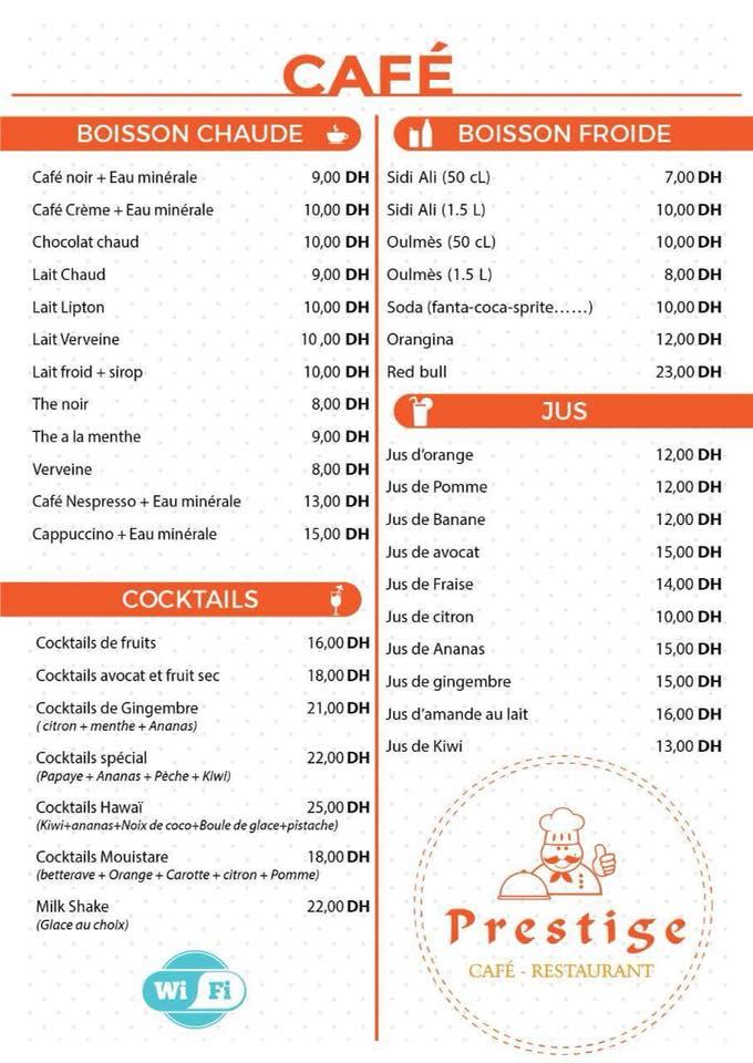 Speisekarte von Café Restaurant Prestige, Bouknadel