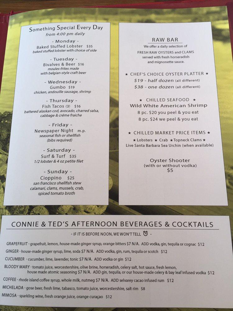 Menu at Connie and Ted's restaurant, West Hollywood