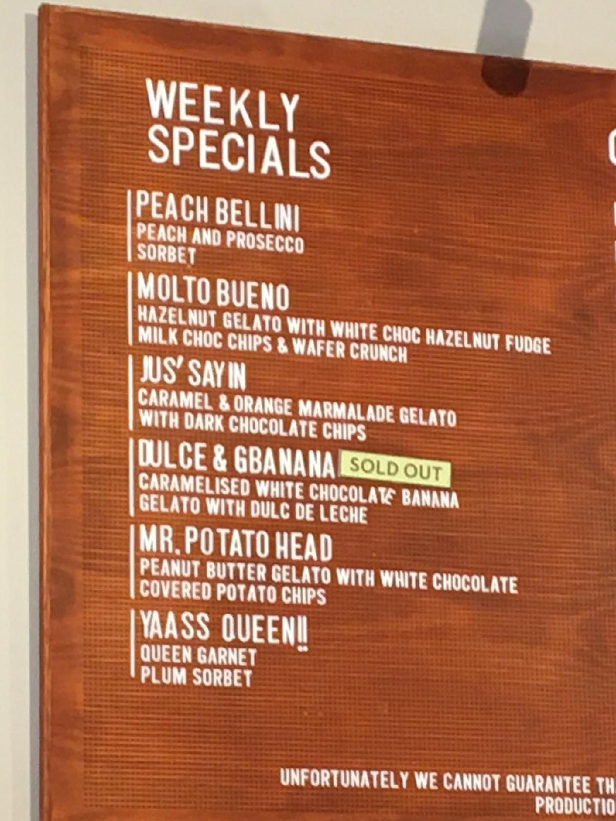 Menu at Gelato Messina Braddon desserts, Braddon