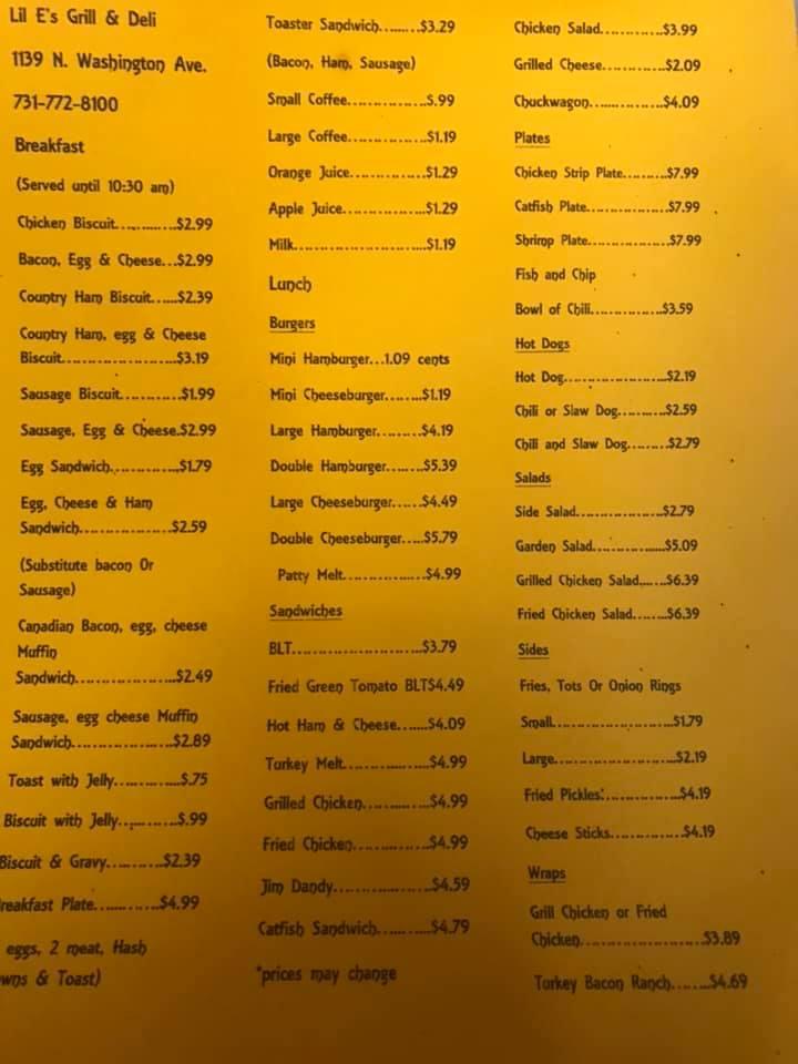 Menu at Lil E's Grill & Deli restaurant, Brownsville
