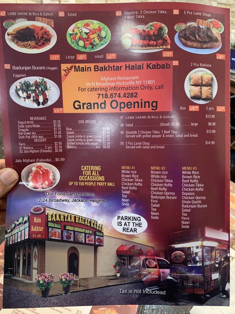 Menu at Main Bakhtar Halal Kabab restaurant, Hicksville