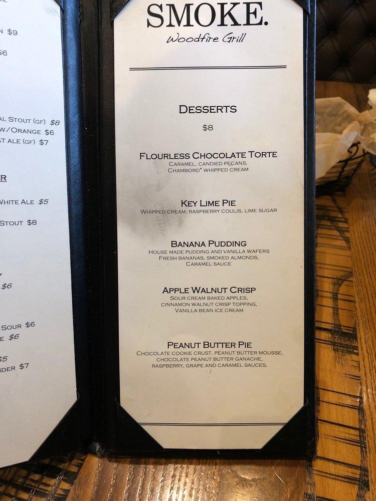 Menu at SMOKE. Woodfire Grill pub & bar, Tulsa
