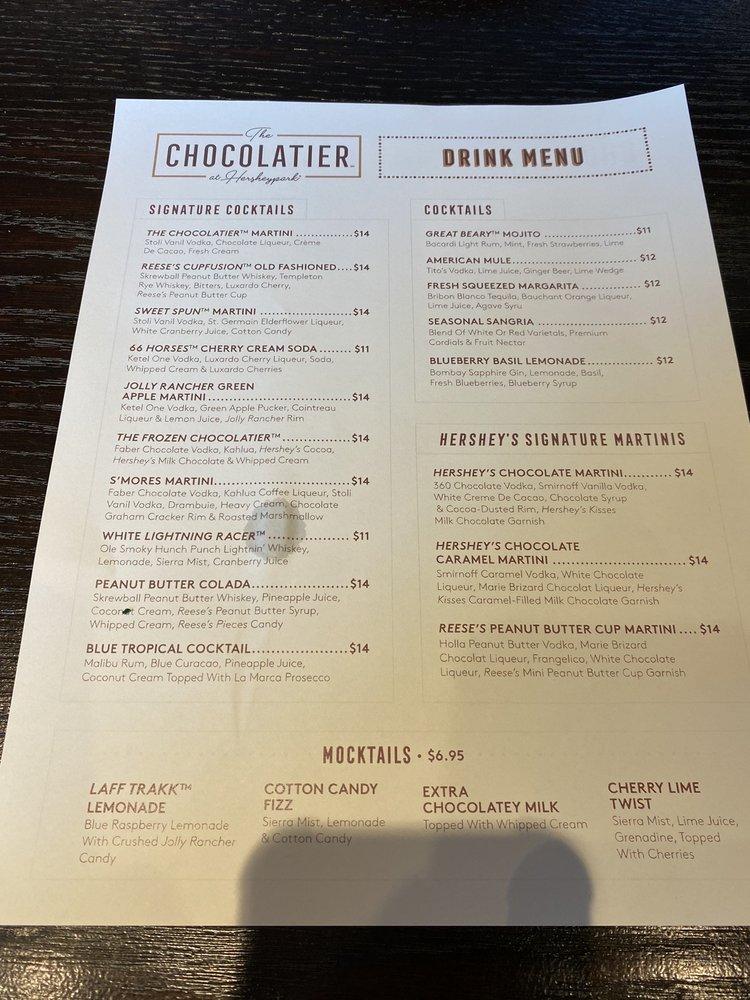 Carta del pub y bar The Chocolatier, Hershey