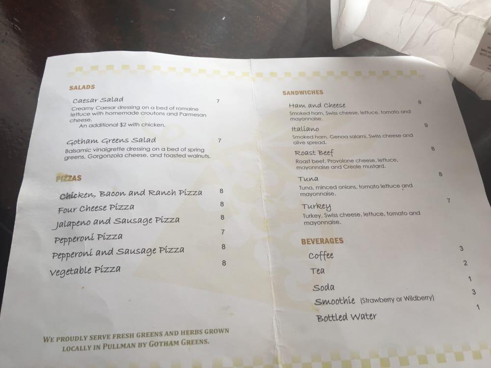 Menu at The Pullman Cafe, Chicago