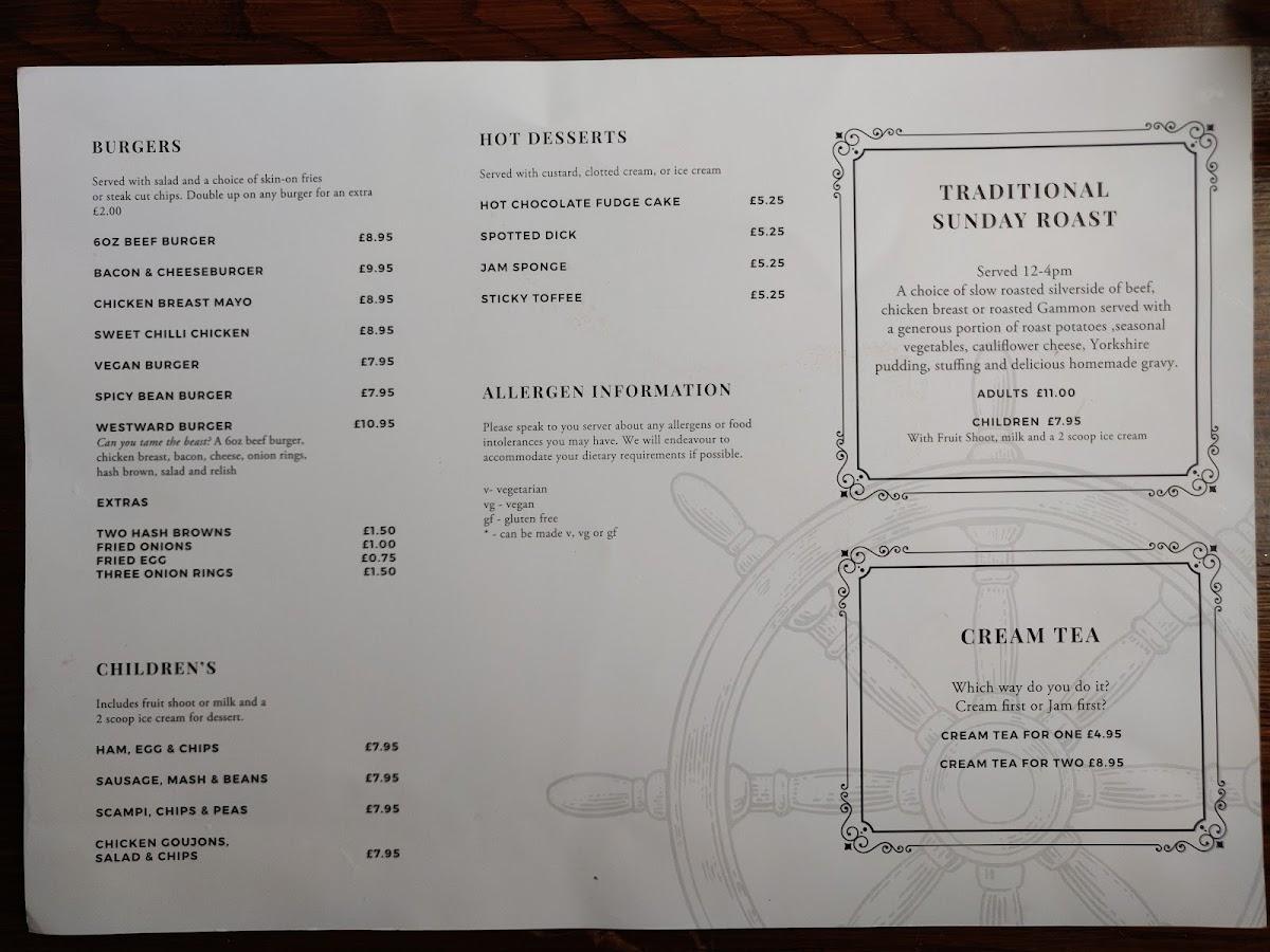 Menu at The Westward Inn pub & bar, Ivybridge