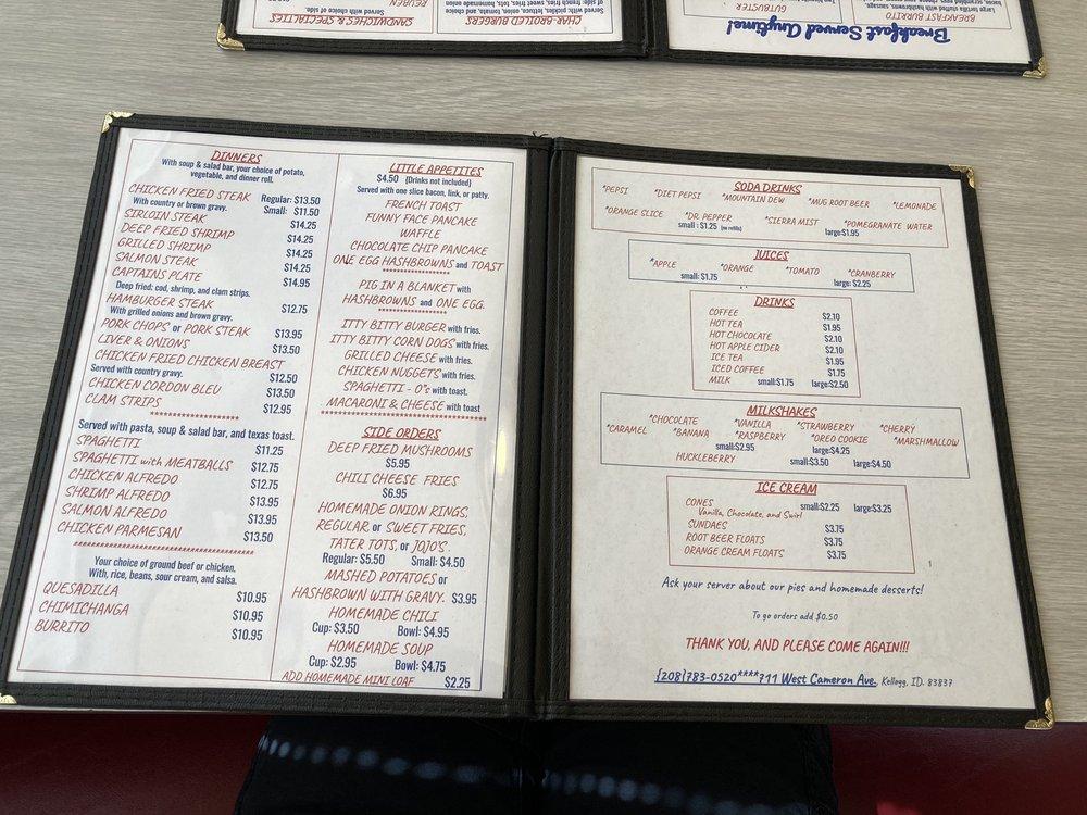 Menu at Sam's Restaurant, Kellogg