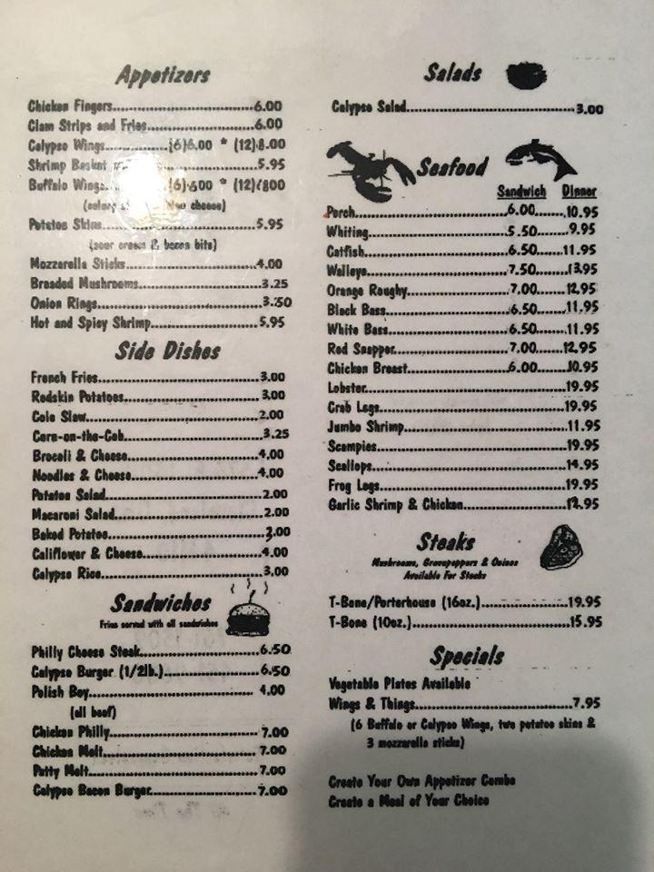 Menu at Calypso's Cafe, Cleveland