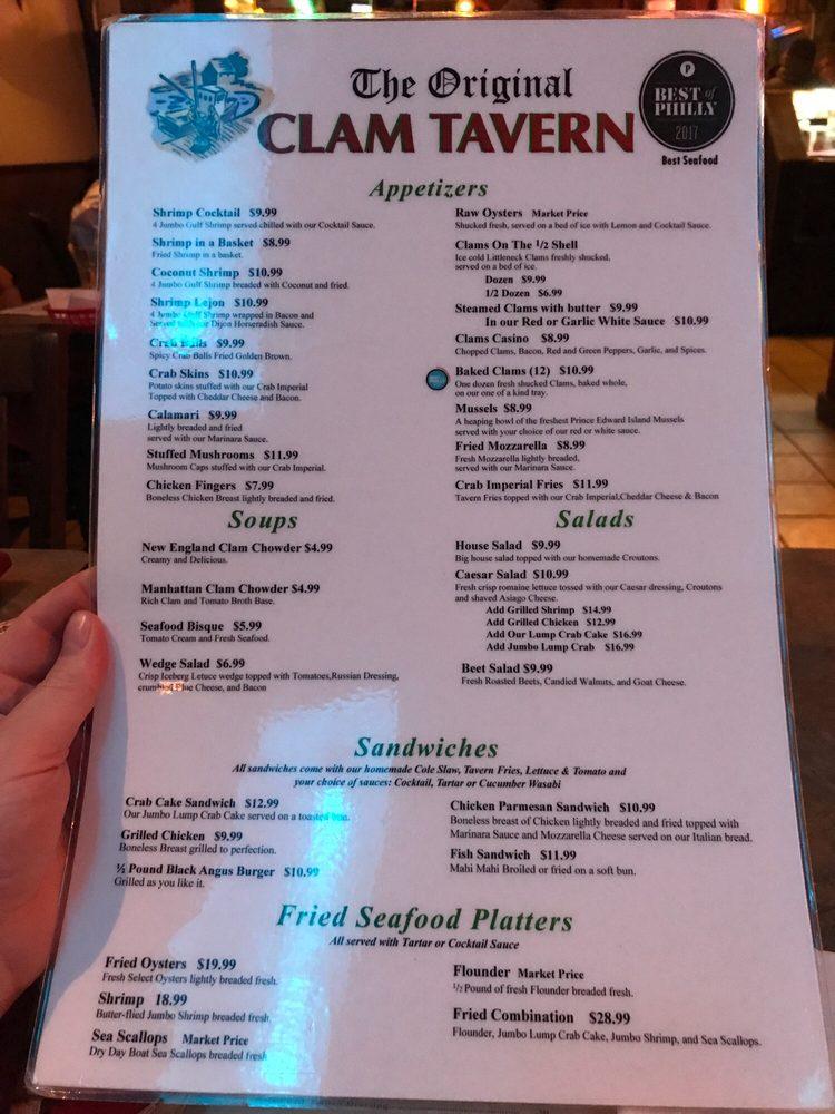 Menu at Clam Tavern restaurant, Clifton Heights