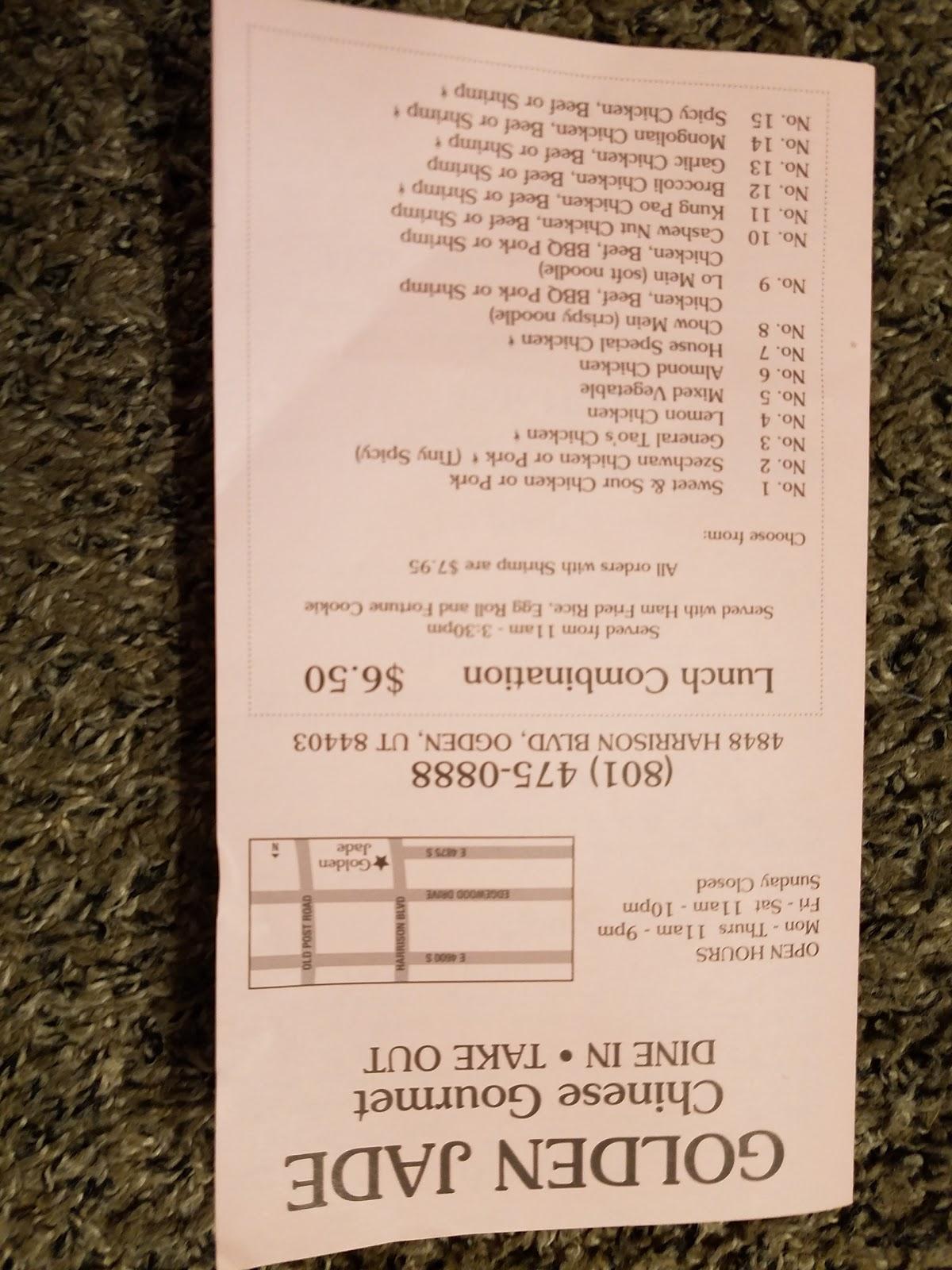 Menu at Golden Jade Restaurant, Ogden