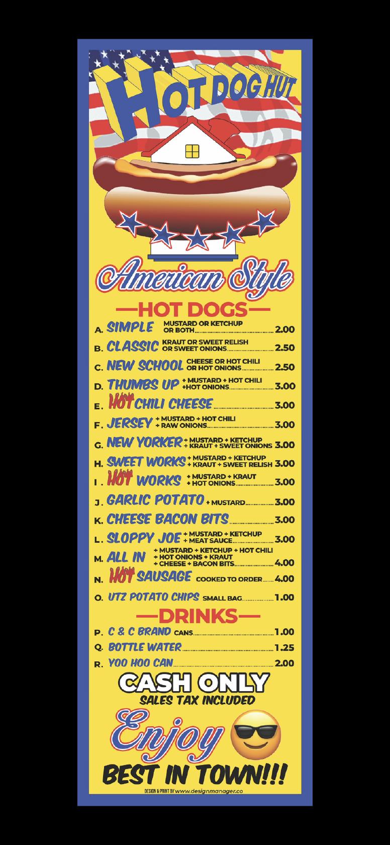 Menu at Hot Dog Hut restaurant, Harrison