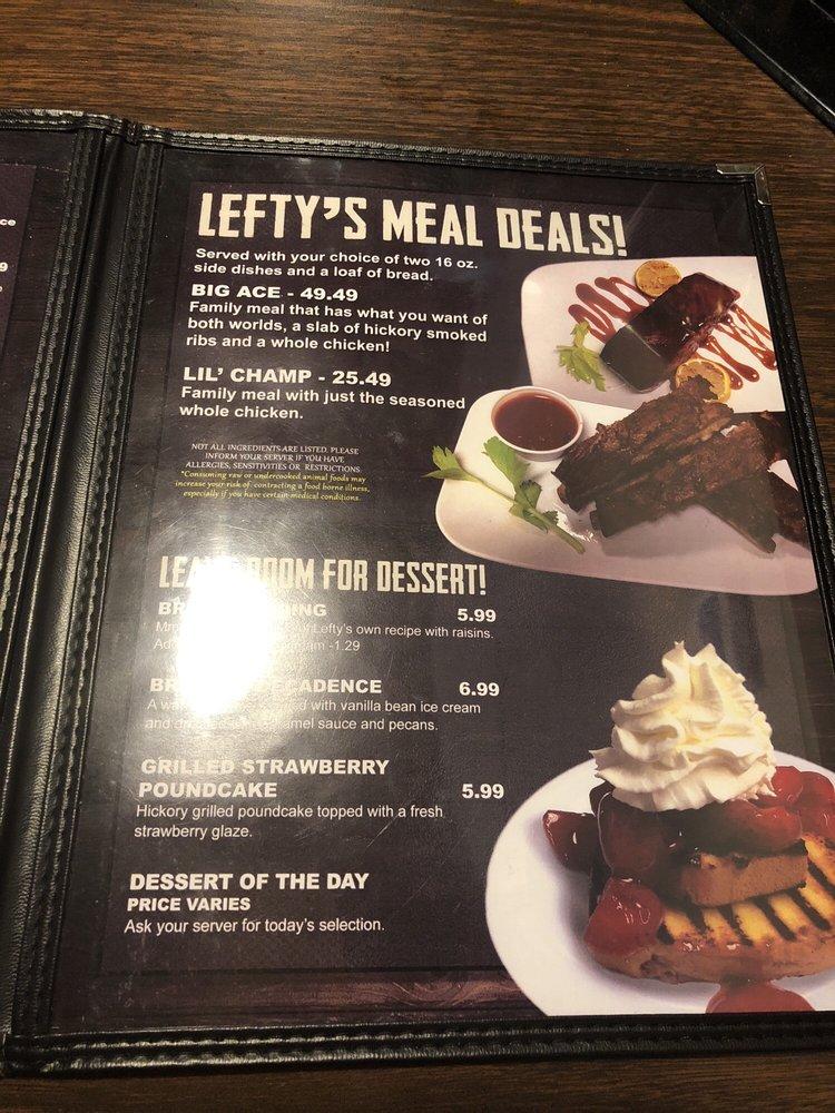 Menu at Lefty's Barbecue, Waldorf