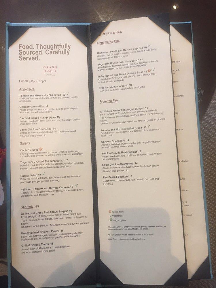 Menu at Onyx at the Grand restaurant, Atlanta, Peachtree Rd