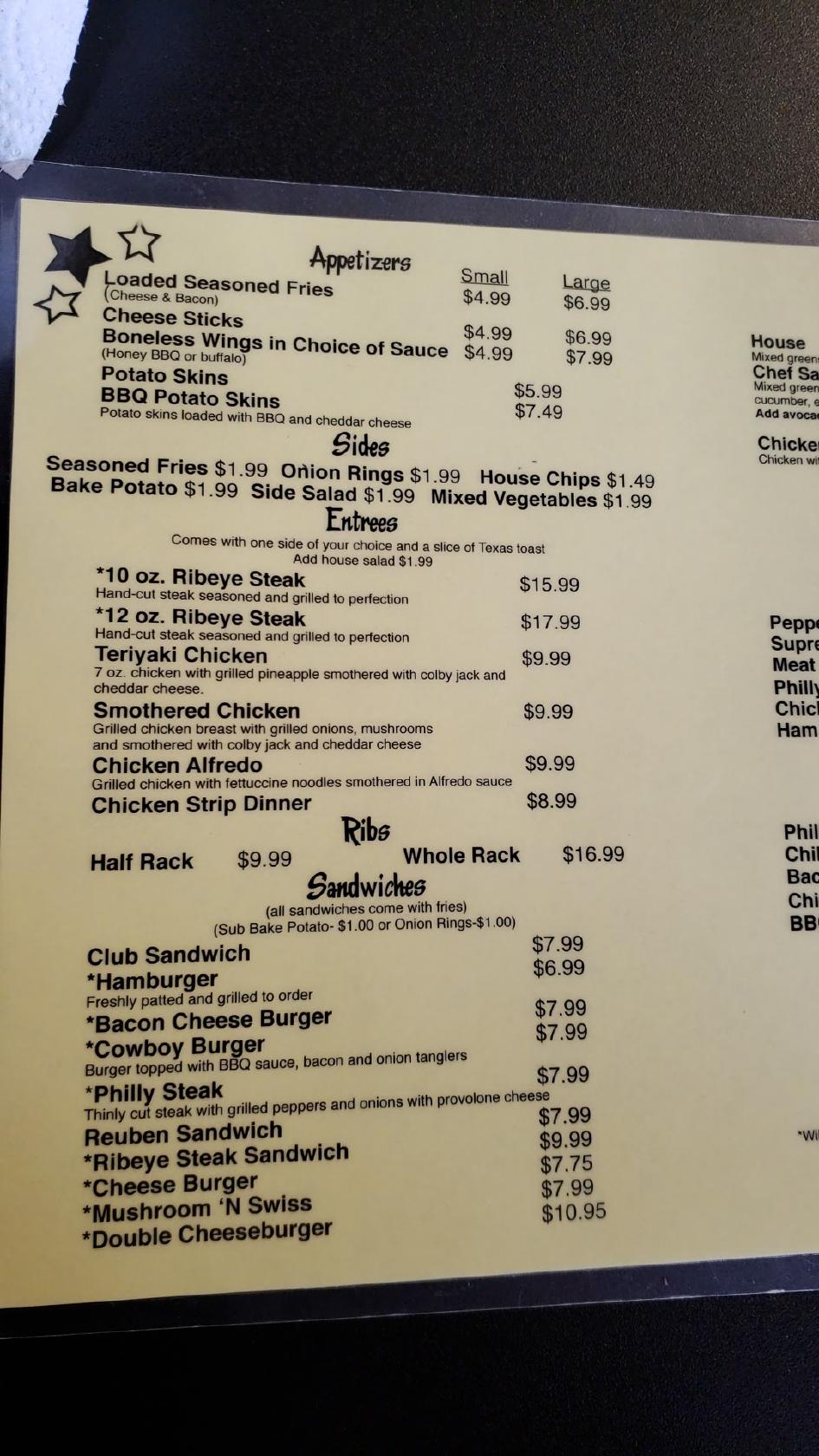 Menu at Scott's Grill steakhouse, Union City
