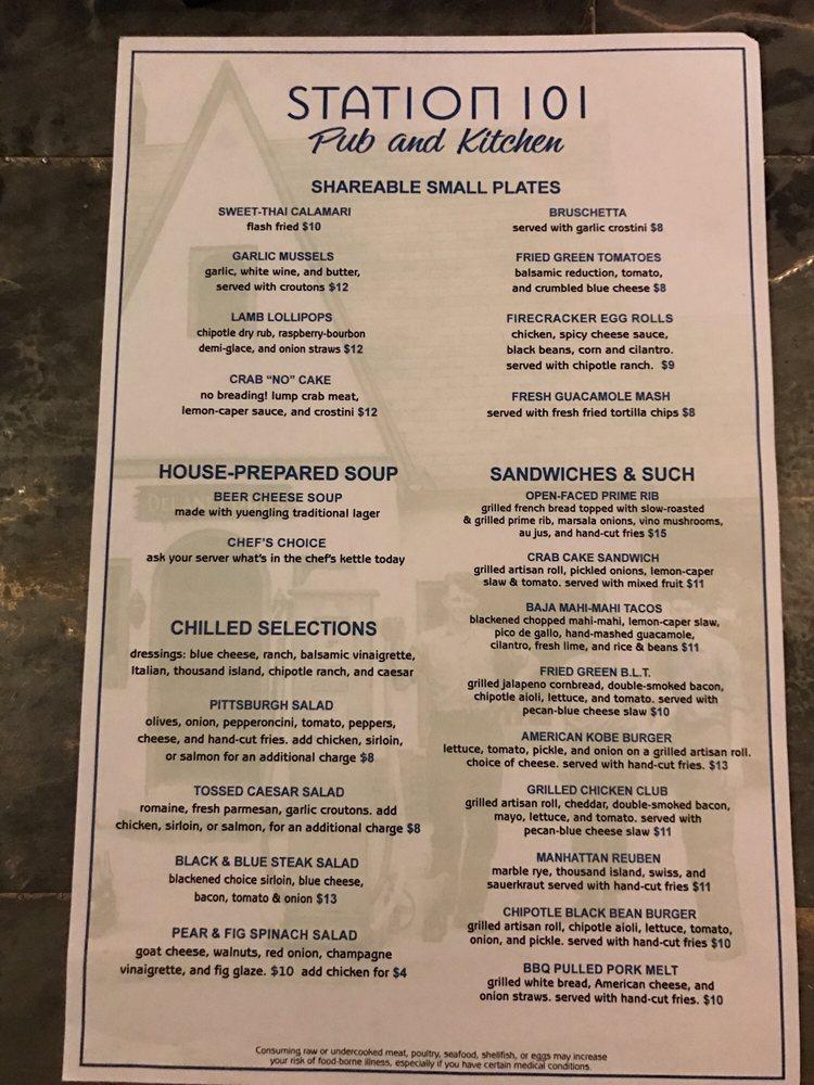 Menu at Station 101 Pub & Kitchen, DuBois, Bee Line Hwy