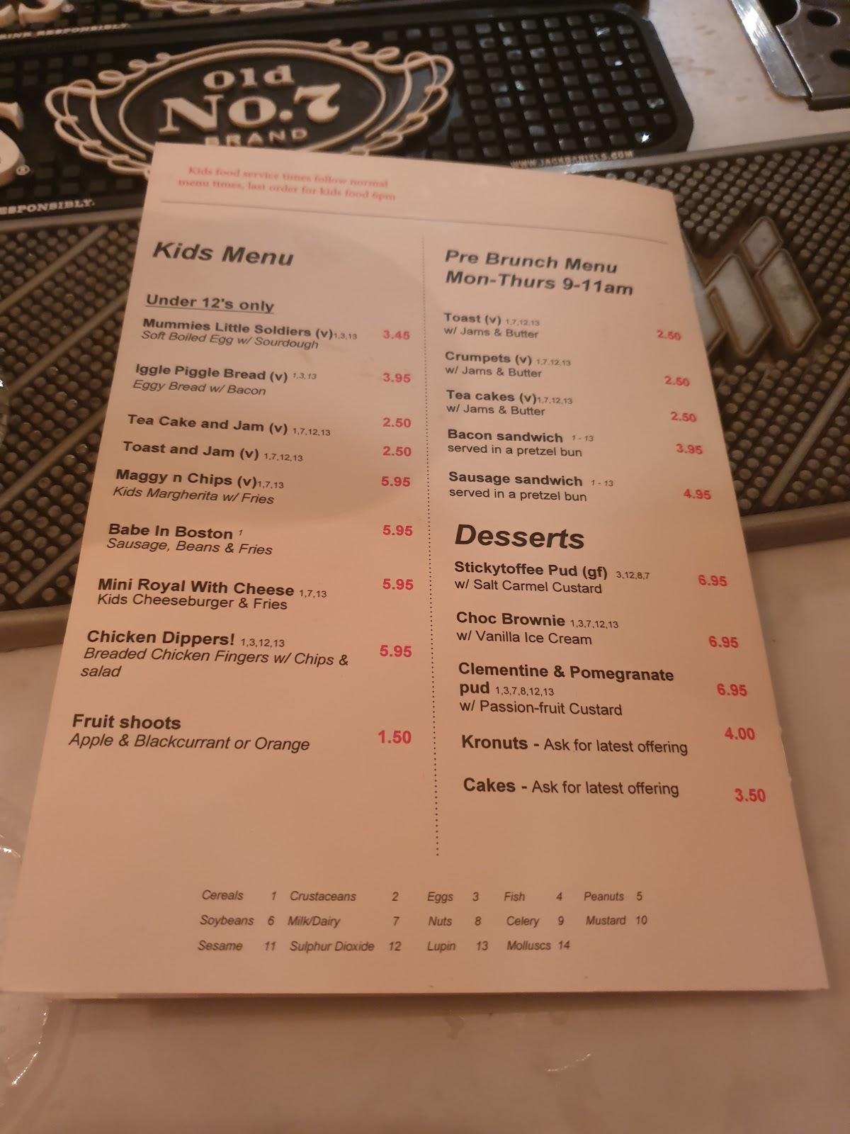 Menu at Tom Foolery restaurant, Wetherby