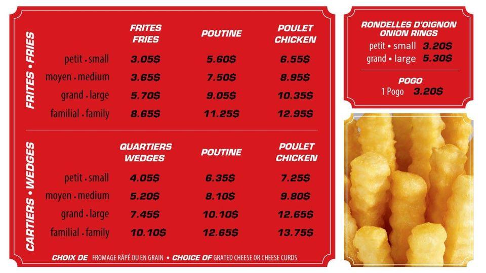 Menu at Dixie Lee restaurant, Neguac