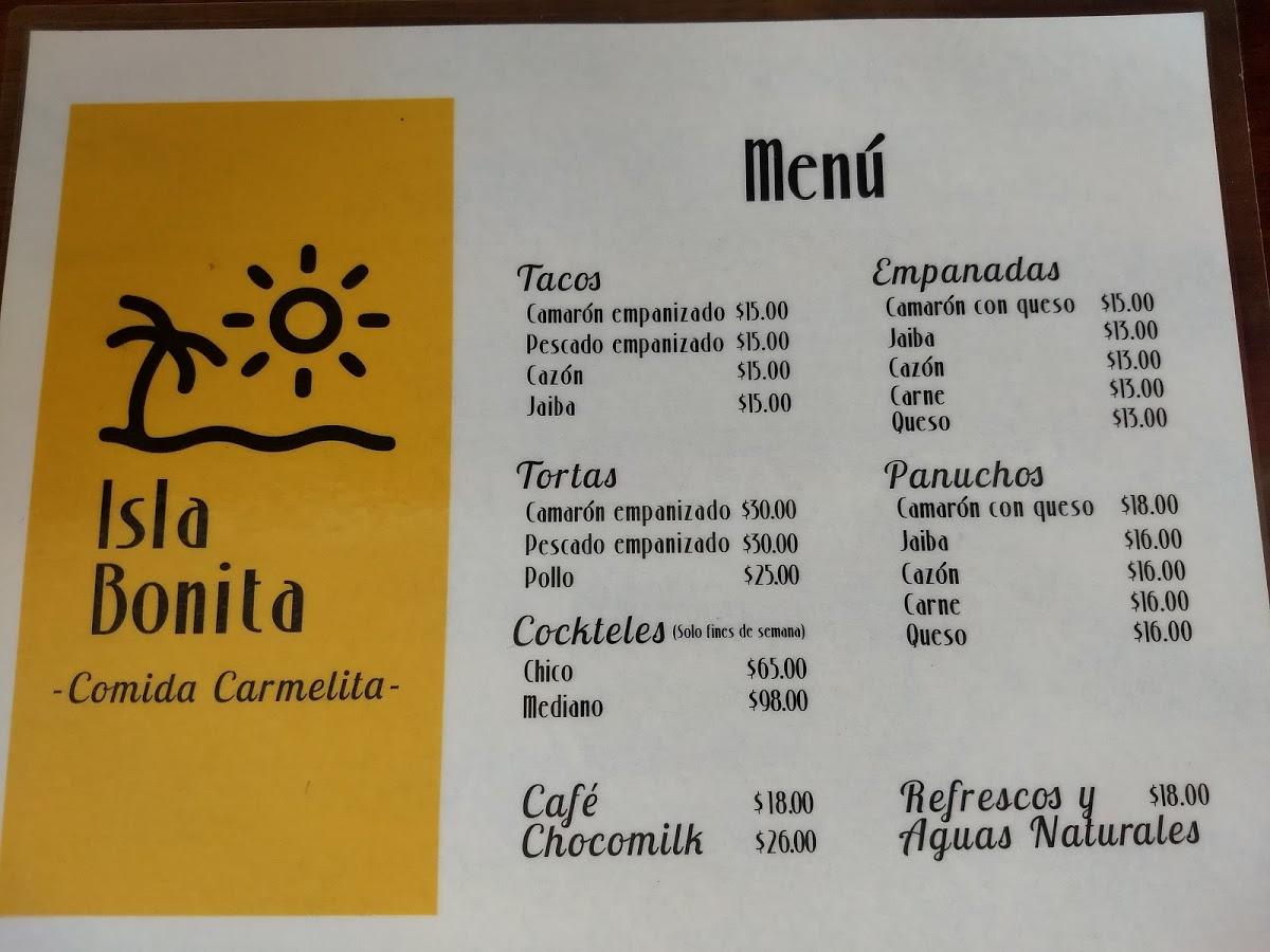 Menu at Isla Bonita restaurant, Merida