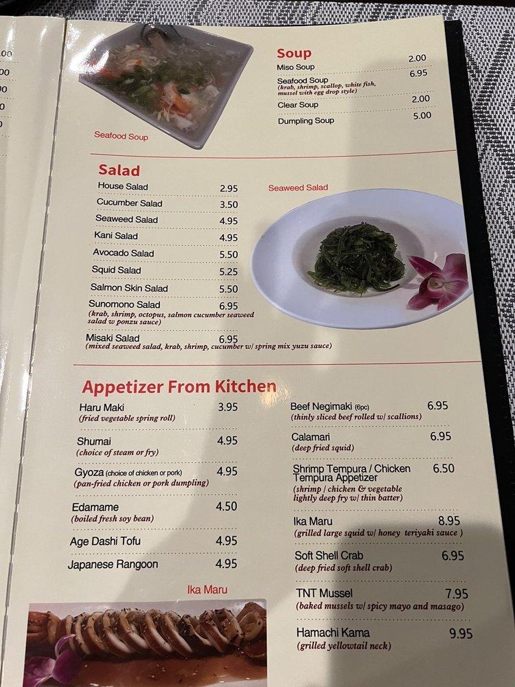 Menu at Misaki Sushi restaurant, Port Charlotte