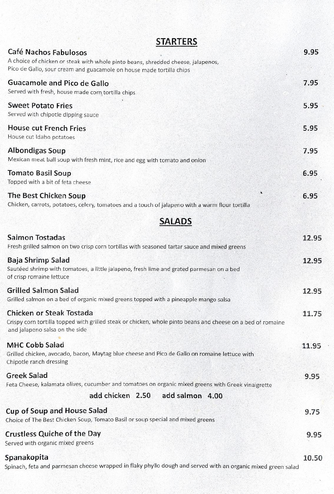 Menu at Museum Hill Cafe, Santa Fe