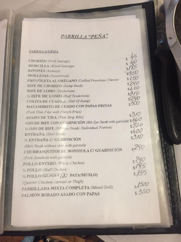 Menu at Parrilla Peña, Buenos Aires, Rodríguez Peña 682