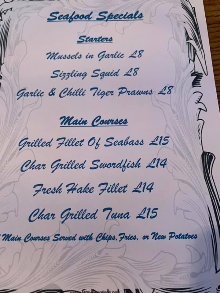Menu at The Three Houses restaurant, Wakefield