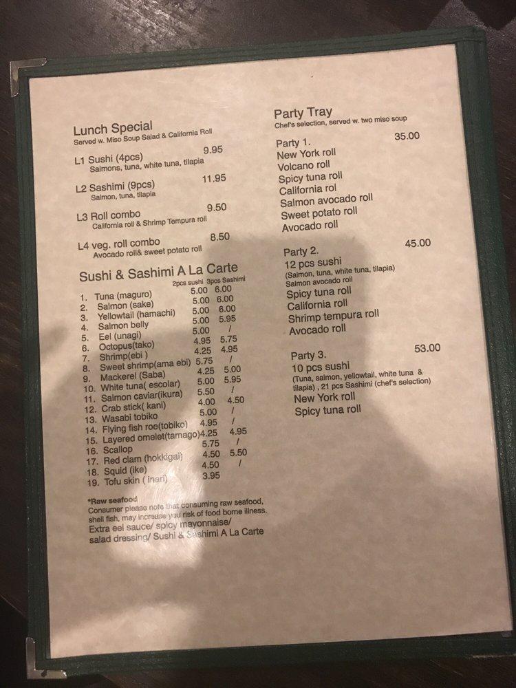 Menu at Jing Sushi restaurant, Richmond