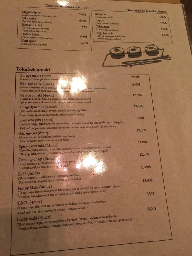 Menu at Jun I restaurant, Montreal