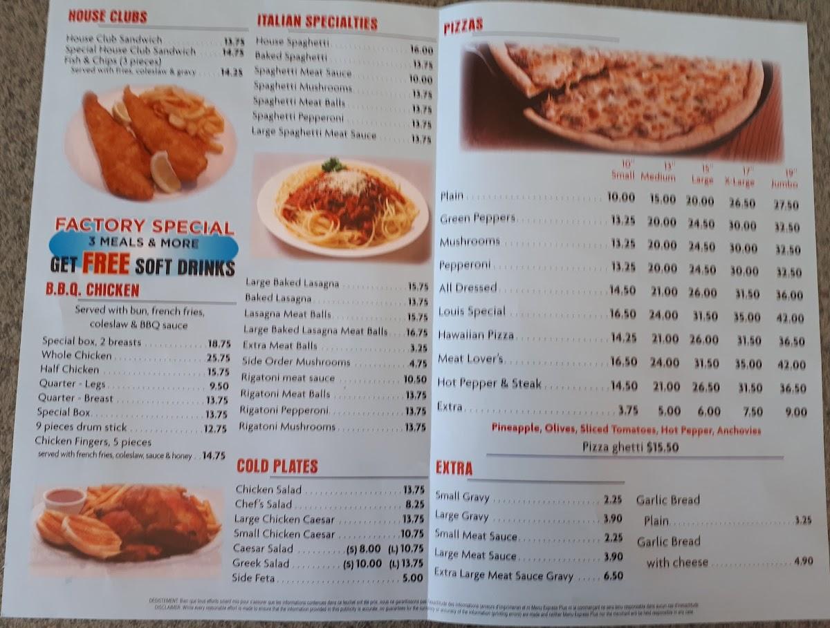 Menu at Louis' Pizzeria, Cornwall