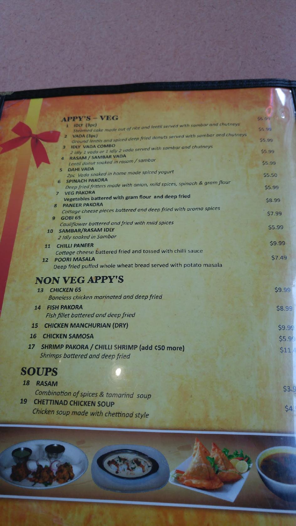 Menu at Madras Club House, Surrey