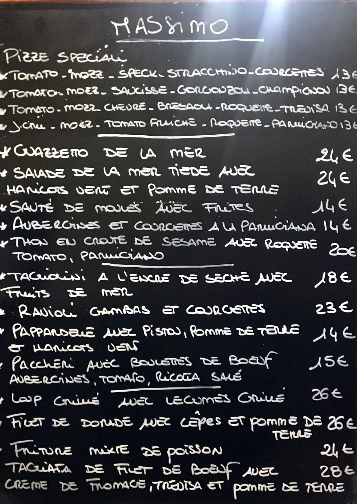 Menu au RISTORANTE MASSIMO restaurant, Roquebrune-Cap-Martin, 7 Avenue ...