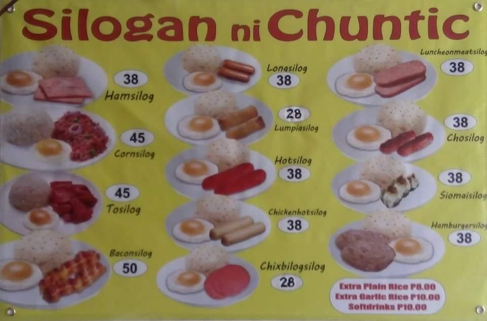 Menu at Silogan Ni Chuntic restaurant, Cebu City