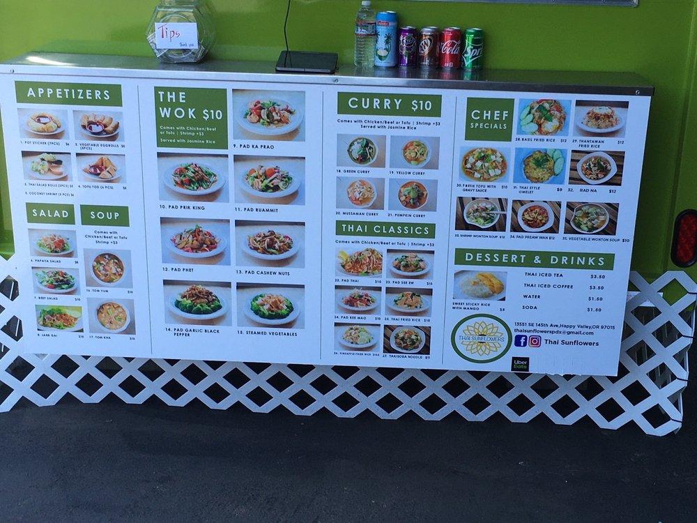 Menu at Thai Sunflowers cafe, Happy Valley