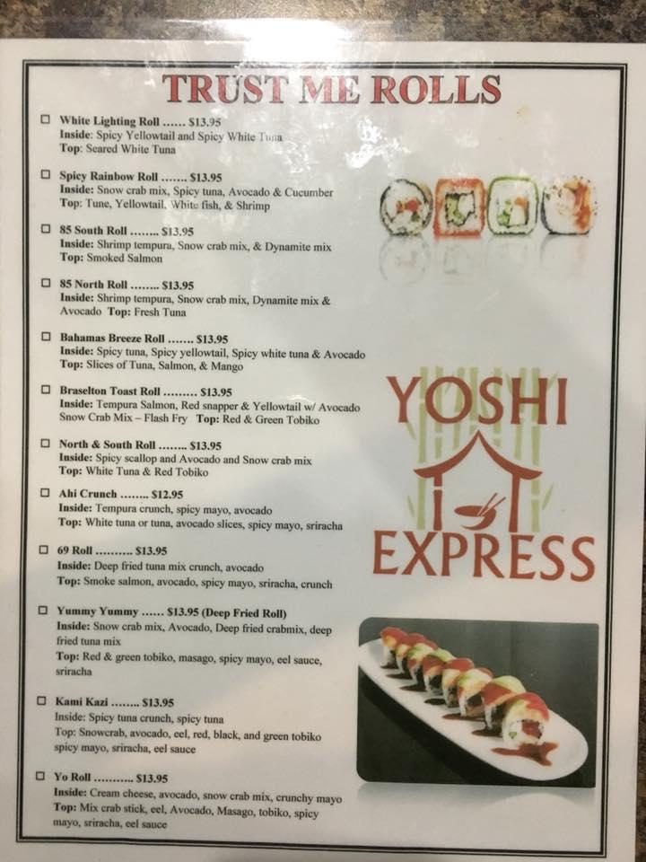 Menu at Yoshi Express restaurant, Cleveland
