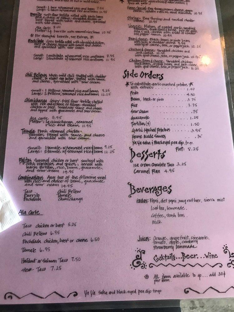Menu at Cactus Ya Ya pub & bar, Vancouver