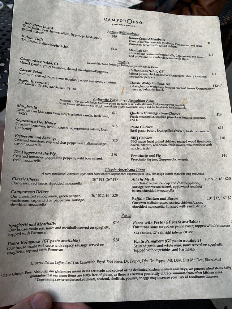 Menu at Camporosso pub & bar, Fort Mitchell