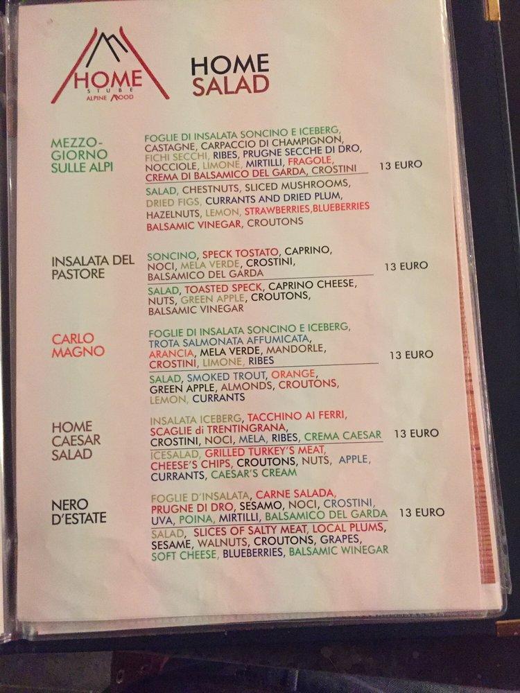 Menu at Home Stube pub & bar, Madonna di Campiglio