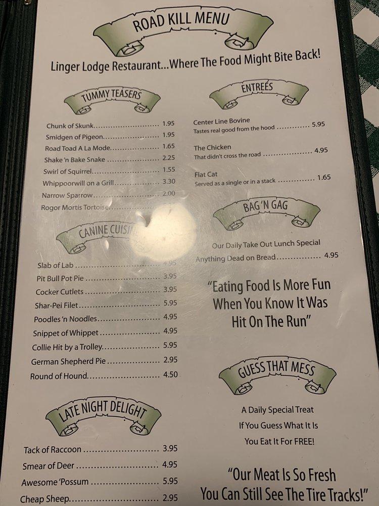 Menu at Linger Lodge Restaurant, Bradenton