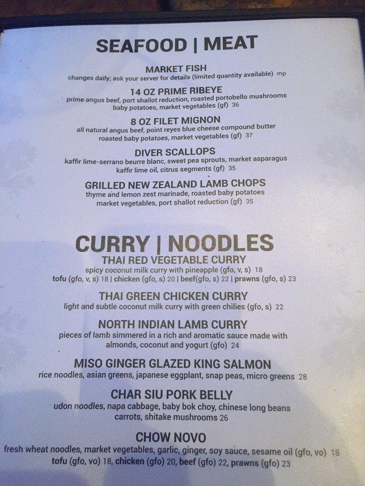 Menu at Novo pub & bar, San Luis Obispo