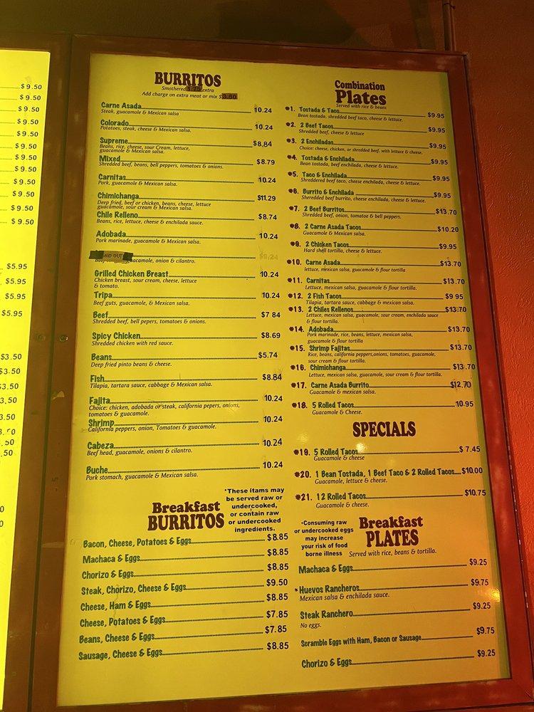 Carta de comida rápida Tacos Los Compas, Denver