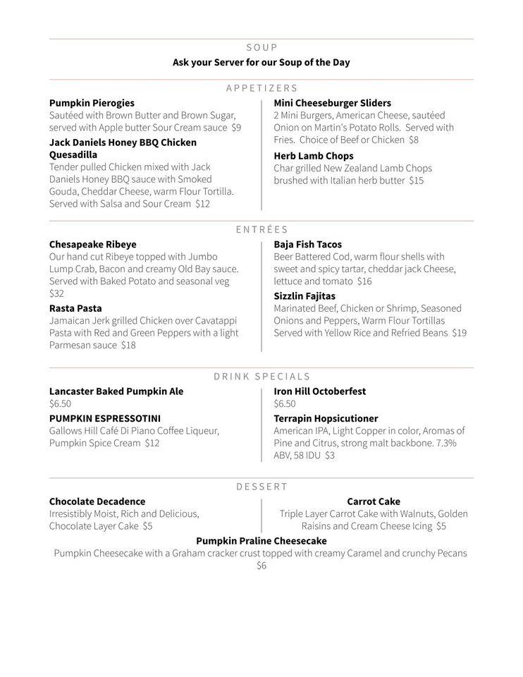 Menu at The Shanty on 19th restaurant, Allentown
